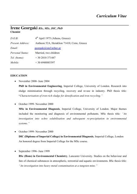 Extended CV - Technological Educational Institute of Crete