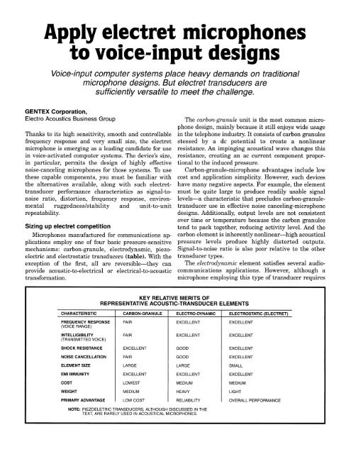 Apply electret microphones to voice-input designs - Gentex ...