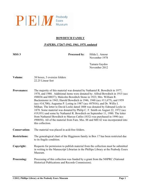 bowditch family - Peabody Essex Museum