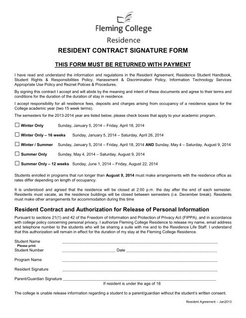 Resident Contract - Fleming College