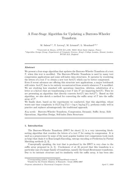 A Four-Stage Algorithm for Updating a Burrows-Wheeler ... - LIFL