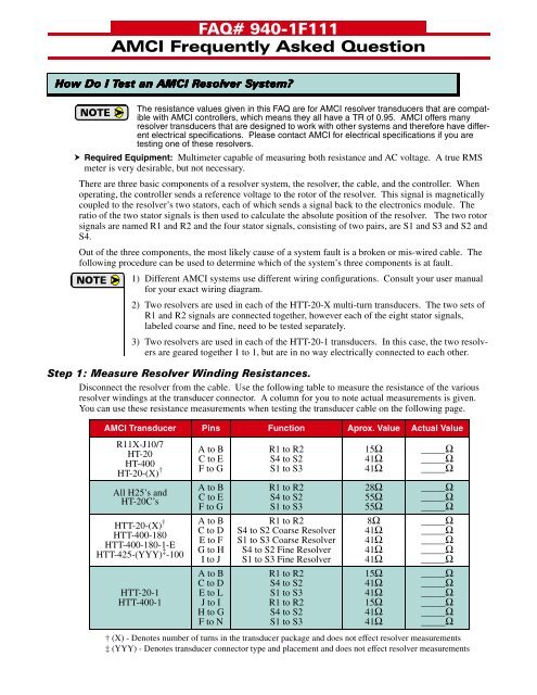 How Do I Test an AMCI Resolver System?