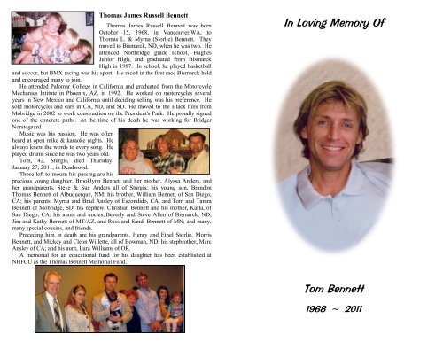 In Loving Memory Of Tom Bennett - Kinkade Funeral Chapel