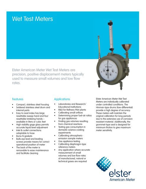 Wet Test Meters - Elster American Meter