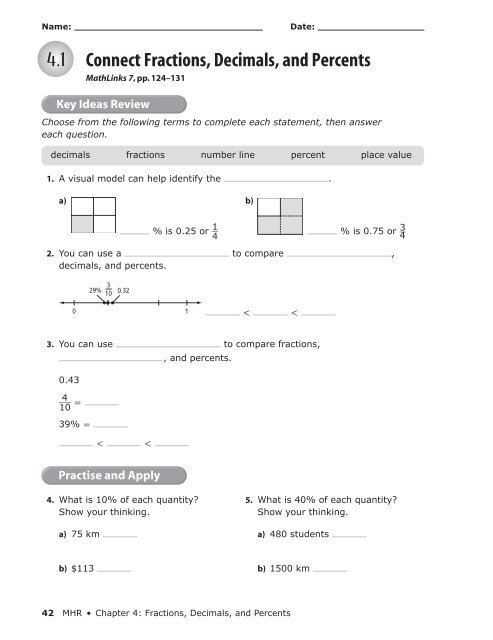 4.1 Connect Fractions, Decimals, and Percents