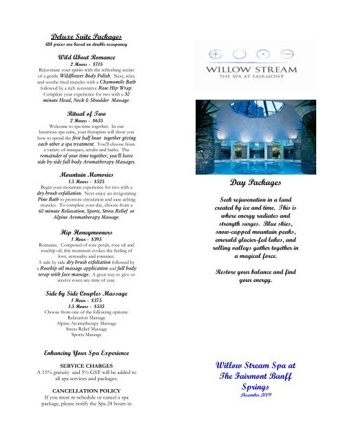 Menu of Treatments and Therapies at Willow Stream Spa - Lorrin Golf