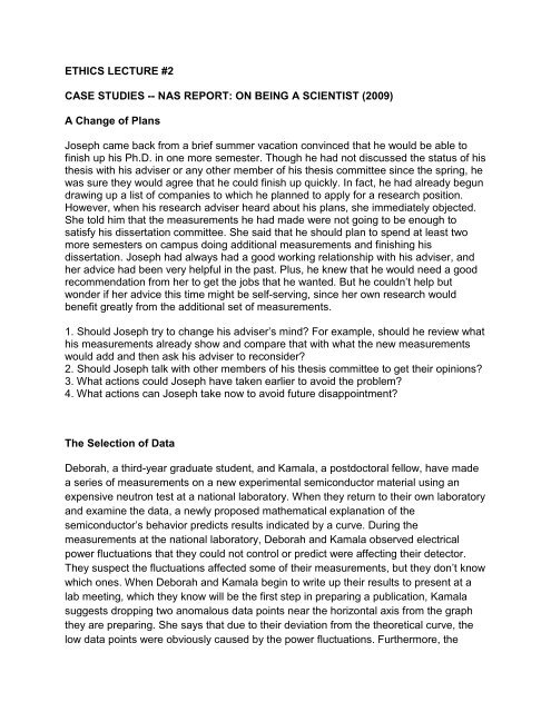 ETHICS LECTURE #2 CASE STUDIES -- NAS REPORT: ON BEING ...
