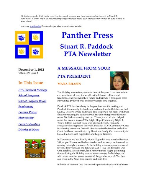 December 2012 - Stuart R. Paddock PTA