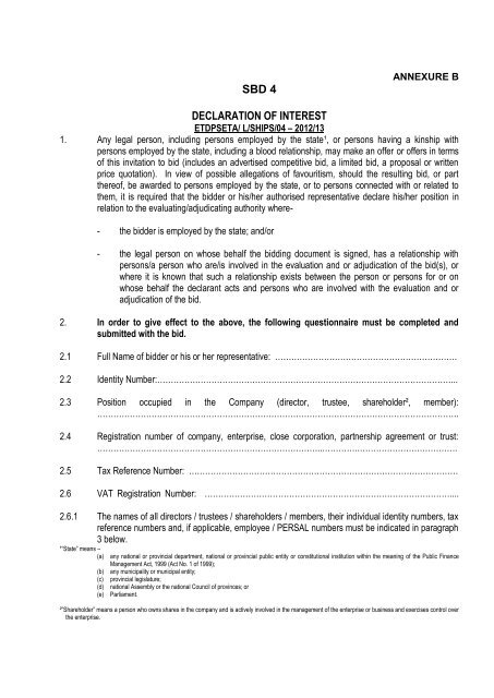 SCM-Bid documents SBD 4 DECLARATION OF ... - ETDP Seta