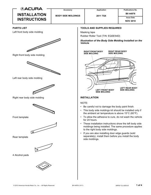Body Side Molding Installation Instructions - Bernardi Acura Parts ...