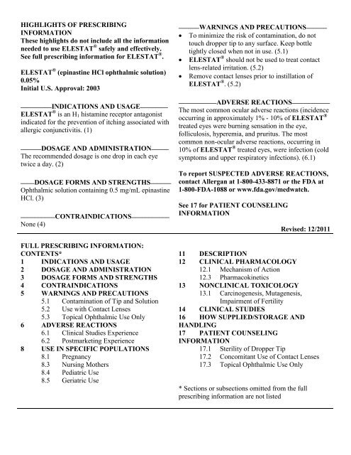 ELESTAT® Prescribing Information - Allergan