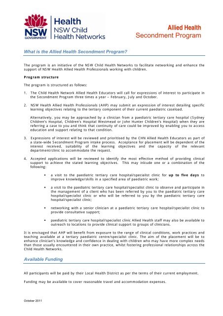 Allied Health Secondment Program - Northern Child Health Network