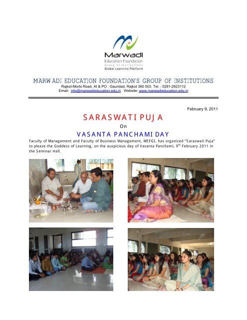 saraswati puja - Marwadi Education Foundation Group of Institutions