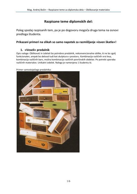 Razpisane teme za diplomska dela – Oblikovanje materialov