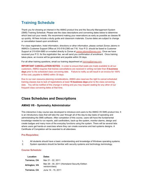 Training Schedule - AMAG