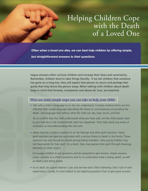 Helping Children Cope with the Death of a Loved One - Caring ...