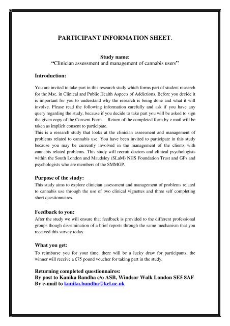 PARTICIPANT INFORMATION SHEET. - SMMGP