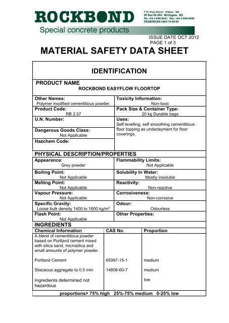 msd sheet - Rockbond