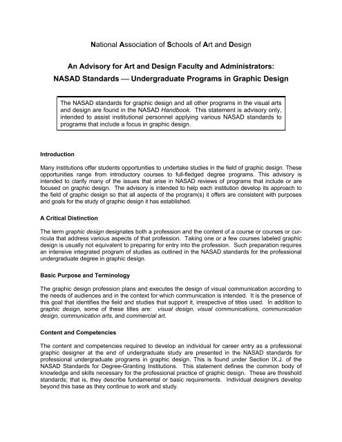 NASAD Standards - Undergraduate Programs in Graphic Design