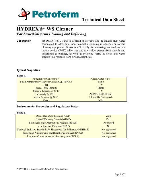HYDREXÂ®* WS Cleaner - The Solder Connection