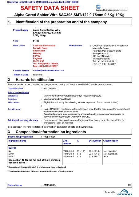 Alpha Cored Solder Wire SAC305 SMT/122 0.75mm 0.5Kg 10Kg