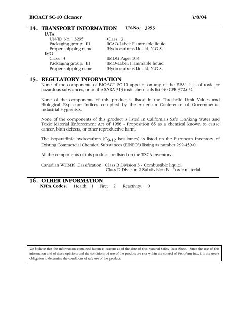 BIOACT SC-10 Cleaner 3/8/