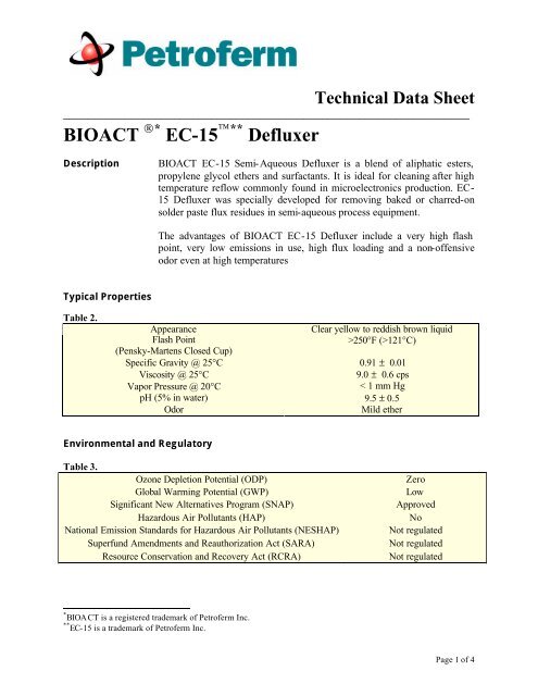 BIOACT EC-15 TDS 01-01 - The Solder Connection