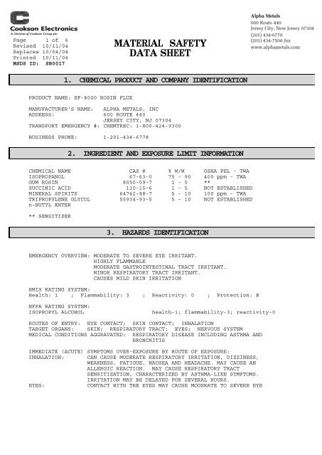 material safety data sheet - The Solder Connection