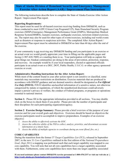 Exercise After Action Reporting Instructions - DHS&EM - State of ...