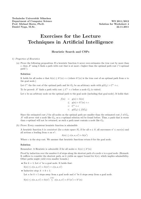Exercises for the Lecture Techniques in Artificial Intelligence