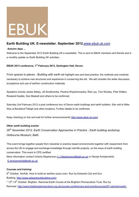 Earth Building UK_September Newsletter