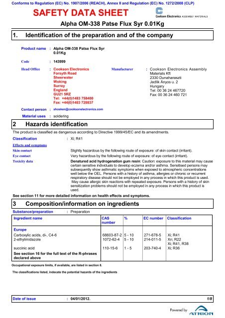 Alpha OM-338 Paste Flux Syringe 10g 143999 - The Solder ...