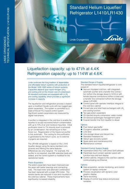 Refrigerator L1410/LR1430 - Linde Process Plants, Inc.