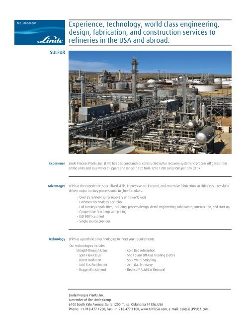 Refining (PDF 908 KB) - Linde Process Plants, Inc.