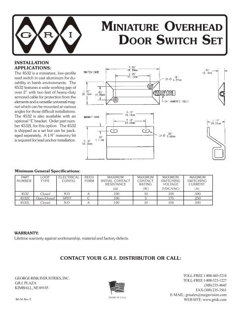 miniature overhead door switch set - Elvey Security Technology
