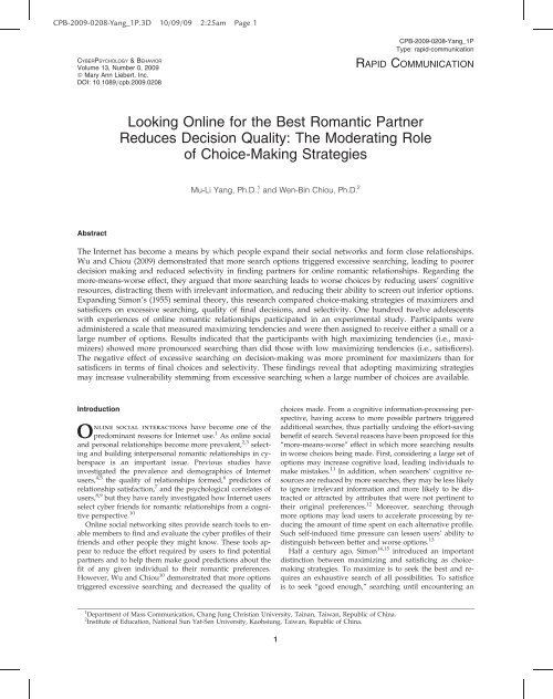 The Moderating Role of Choice-Making Strategies