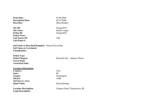 Pedon Description Report - Metric Units - NeSoil