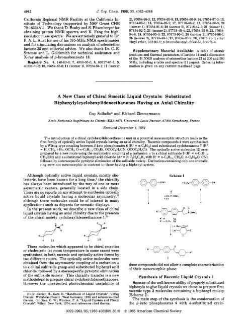 A New Class of Chiral Smectic Liquid Crystals - American Chemical ...
