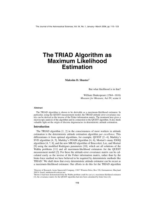 The TRIAD Algorithm as Maximum Likelihood Estimation