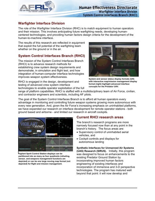 System Control Interfaces Branch - Wright-Patterson Air Force Base