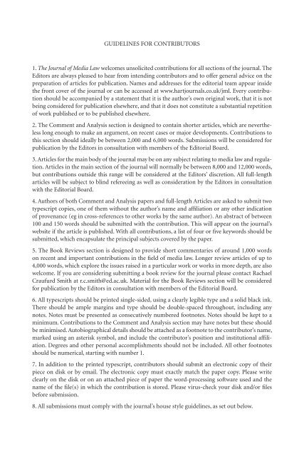 GUIDELINES FOR CONTRIBUTORS 1. The ... - Hart Publishing