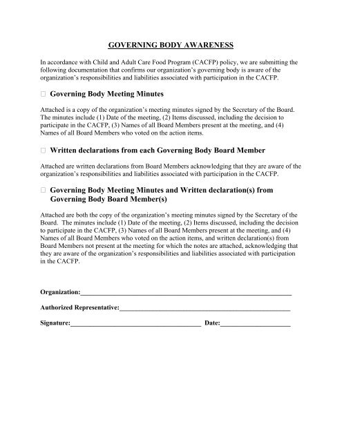 Governing Body Awareness form - Square Meals