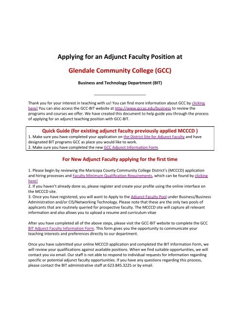 Applying for an Adjunct Faculty Position at Glendale Community ...