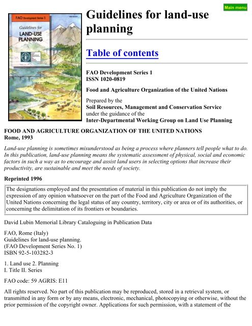 Guidelines for land-use planning, FAO - Ird