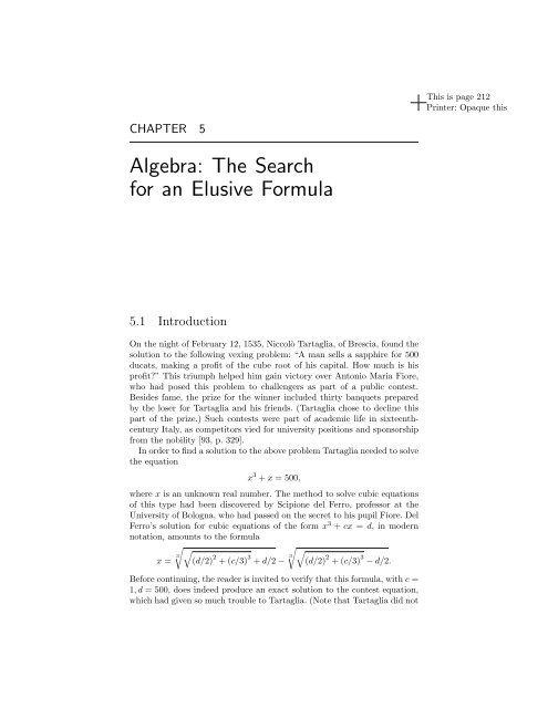 Algebra: The Search for an Elusive Formula - Department of ...