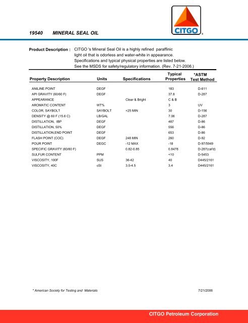 19540 Mineral Seal Oil - Citgo