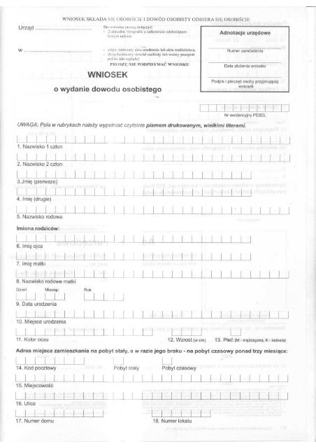 Wniosek o wydanie dowodu osobistego