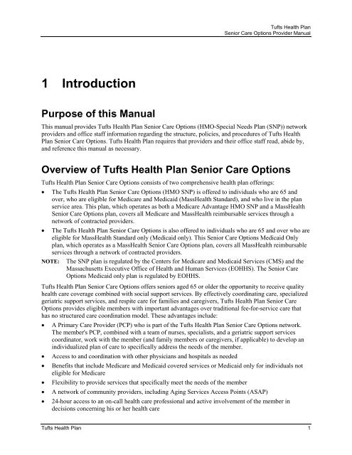 Tufts Health Plan SCO Provider Manual - Introduction