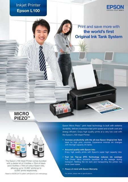 Inkjet Printer Epson L100 the world's first Original Ink Tank System