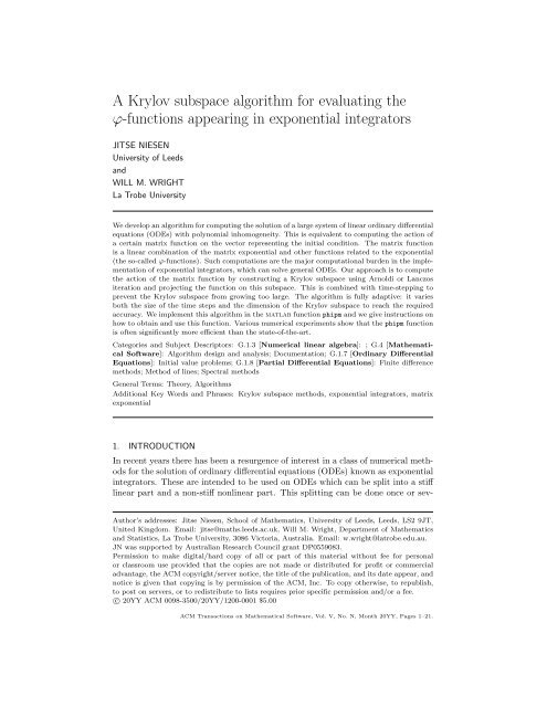 A Krylov Subspace Algorithm For Evaluating The Ï Functions 4471